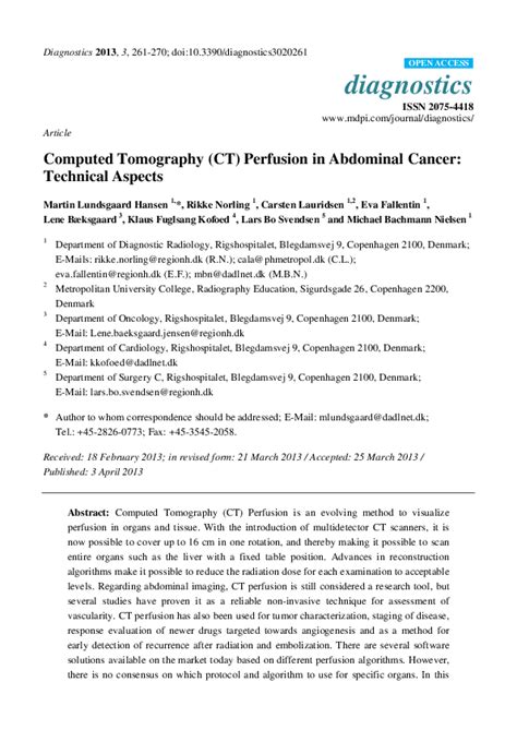 Pdf Computed Tomography Ct Perfusion In Abdominal Cancer Technical Aspects