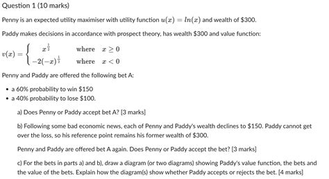 Solved Penny Is An Expected Utility Maximiser With Utility