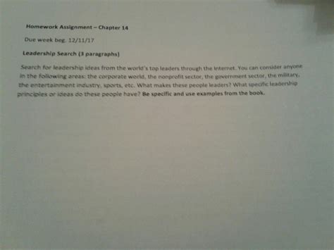 Homework Assignment Chapter 14 Due Week Beg