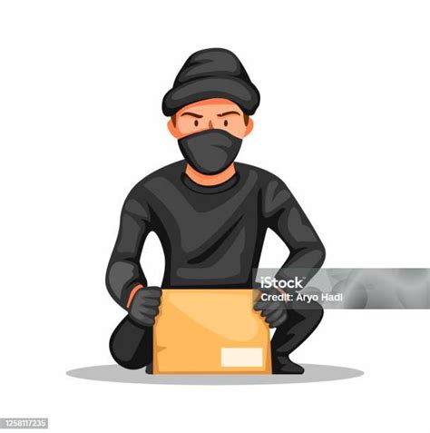 도둑 범죄 소포 상자 만화 일러스트 벡터에서 홈 캐릭터 컨셉에서 패키지 온라인 상점 패키지 고객을 훔치는 남자 도둑에 대한 스톡