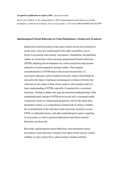 Pdf Spatiotemporal Tourist Behaviour In Urban Destinations A
