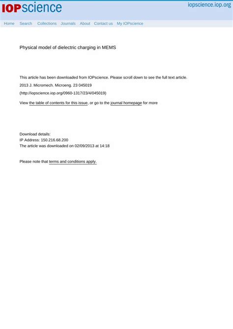 Pdf Physical Model Of Dielectric Charging In Mems Dokumentips