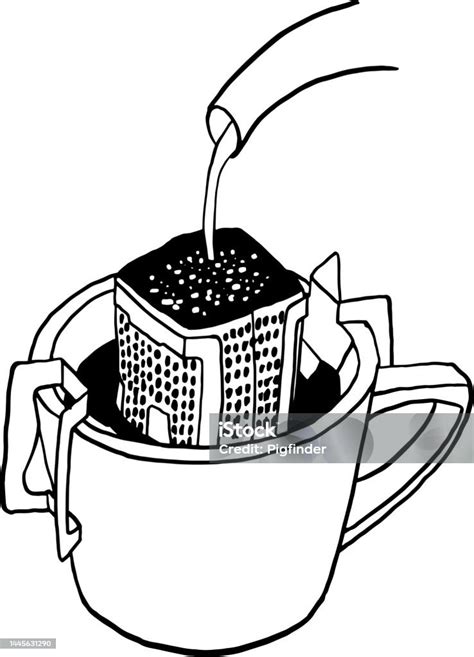 드립 백 커피 브루어 손으로 그린 라인 아트 일러스트레이션 브루드 커피에 대한 스톡 벡터 아트 및 기타 이미지 브루드 커피 드로잉 뜨거운 음료 Istock