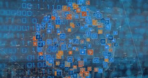 Image Of Binary Code Over Globe Made Of Icons Stock Illustration Illustration Of Connections