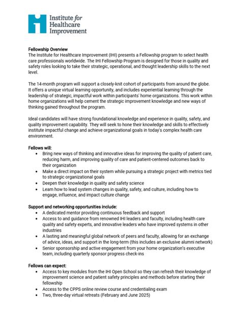 Ihi Fellowship Program Overview And Sample Application 2024 2025 Pdf