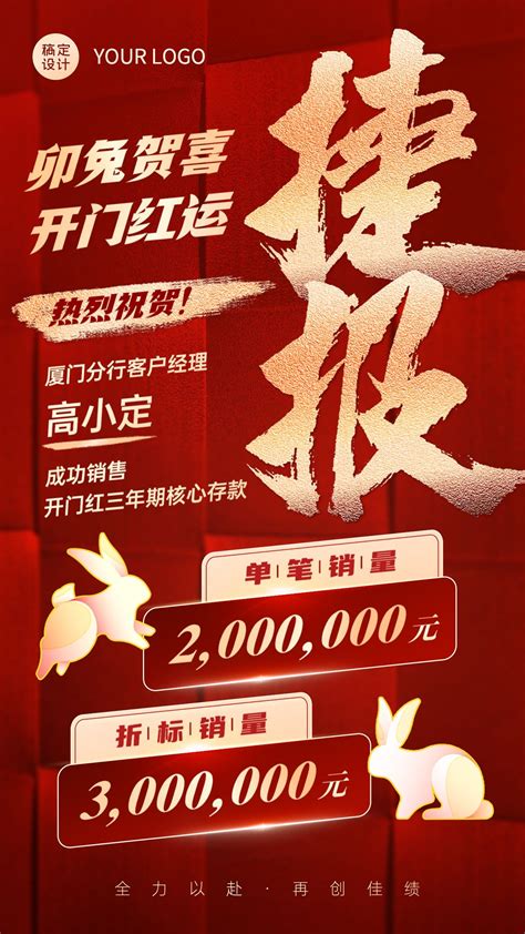 金融保险增员业绩表彰贺报喜报喜庆手机海报 图片模板素材 稿定设计