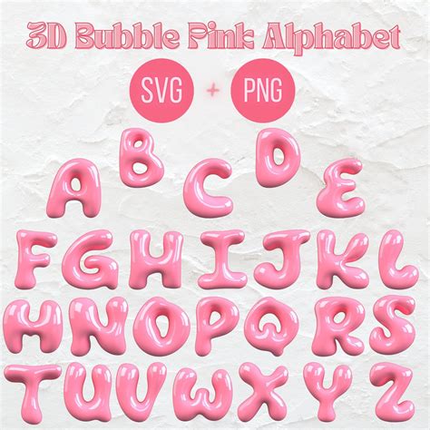 Pink Bubble Font Svg Bubble Letters Pink Alphabet Digital Font Font Bundle Font Svg
