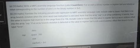 Solved A 10 Marks Write A Mips Assembly Language