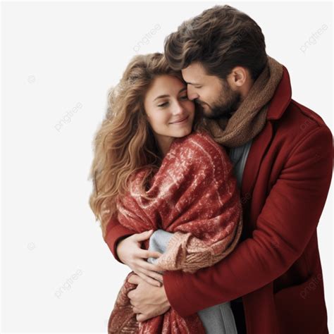 Passionate Couple In Love Hugs On A Balcony Winter Time Christmas Mood