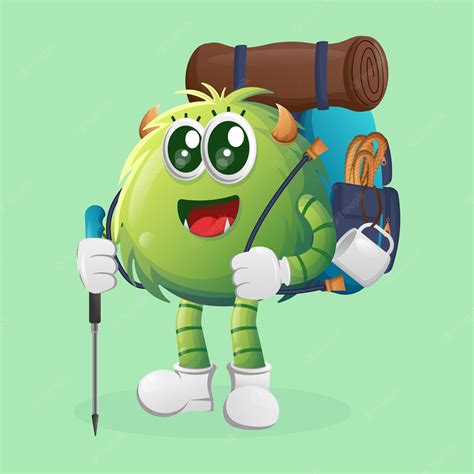Premium Vector Cute Green Monster Adventure Trekking