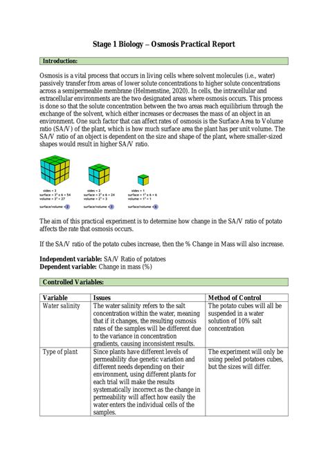 Osmosis Practical Biology Year 11 Sace Thinkswap