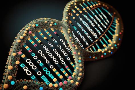 premium ai image closeup of a dna strand with genetic programming code visible