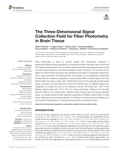 Pdf The Three Dimensional Signal Collection Field For Fiber Photometry In Brain Tissue