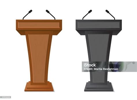 토론 연설 기자 회견 분쟁 청중을위한 마이크연단 Rostrum 스피커 강의를위한 빈 장소와 연단 트리뷴 토론을 위한 고립된 무대 스탠드벡터 3차원 형태에 대한 스톡 벡터