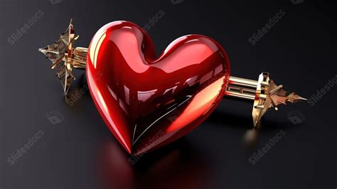 3d Rendered Heart With Glossy Finish And Piercing Arrow Clipping Path Provided Powerpoint