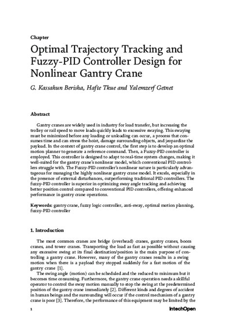 Pdf Optimal Trajectory Tracking And Fuzzy Pid Controller Design For Nonlinear Gantry Crane