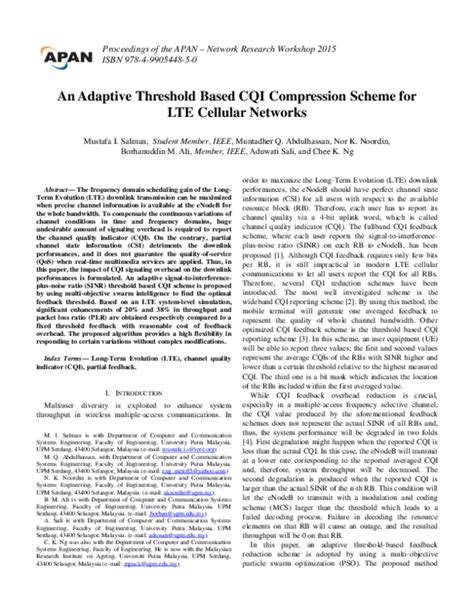 Pdf An Adaptive Threshold Based Cqi Compression Scheme For Lte Cellular Networks