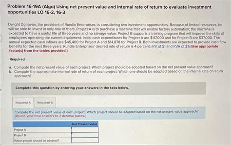 solved problem 16 19a algo using net present value and