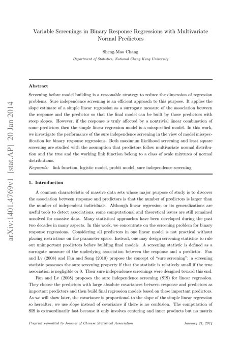Pdf Variable Screenings In Binary Response Regressions With