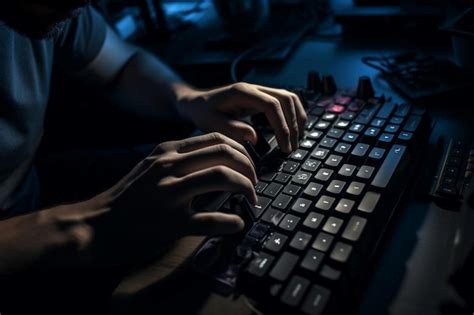 Premium Ai Image A Person Typing On A Keyboard In A Dark Room