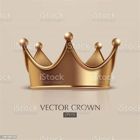 벡터 3d 현실적인 황금 왕관 아이콘 근접 촬영이 격리되었습니다 노란색 금속 크라운 디자인 템플릿입니다 골드 로얄 킹 크라운 제국의 힘의 상징 사치 부와 권력 앞 View