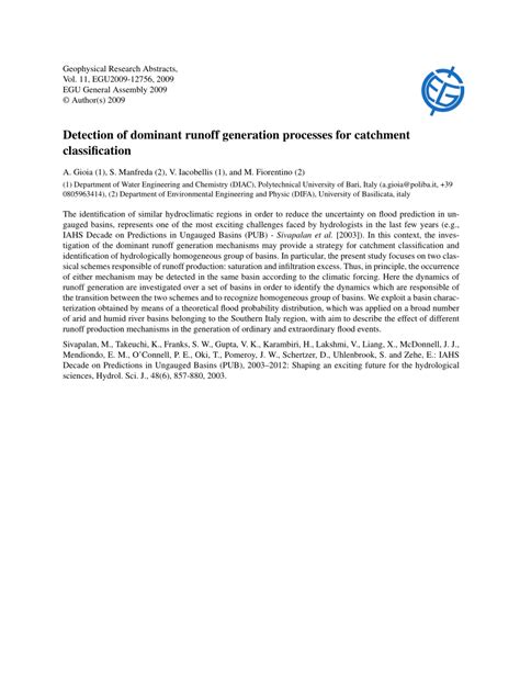 Pdf Detection Of Dominant Runoff Generation Processes For Catchment Classification
