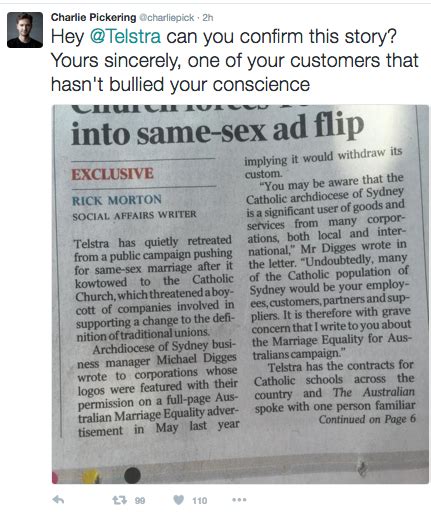 telstra experiencing backlash over report it withdrew support for same sex marriage mumbrella