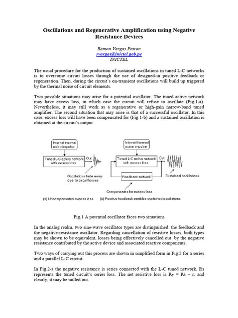 Oscillations And Regenerative Amplification Using Negative Resistance Devices Pdf Field