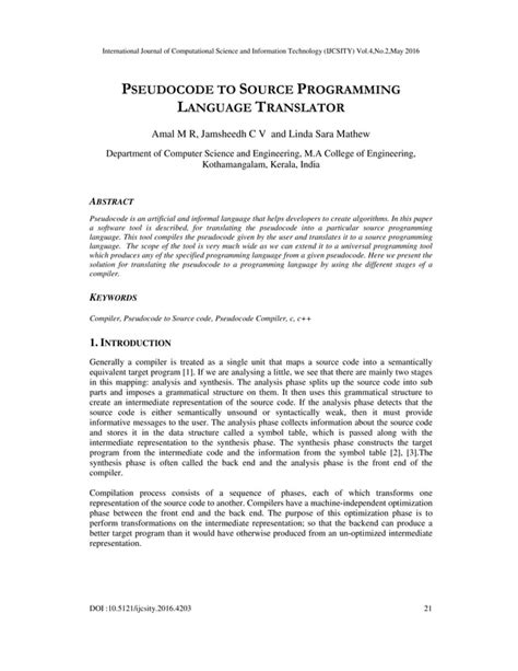 Pseudocode To Source Programming Language Translator Pdf