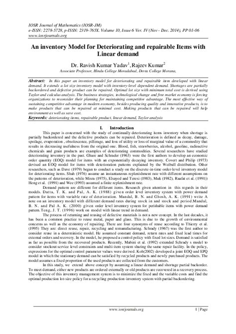 Pdf An Inventory Model For Deteriorating And Repairable Items With Linear Demand