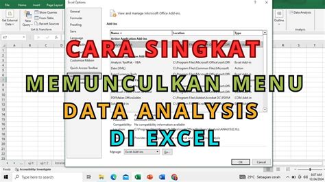 Cara Memunculkan Menu Data Analysis Di Excel Dengan Mudah Youtube