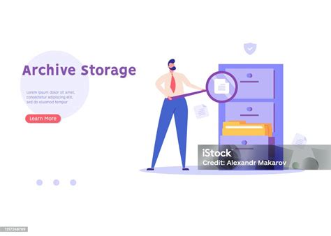 파일 저장 상자 옆에 서있는 남자 문서 아카이브 데이터 저장 안전한 스토리지 파일 보관 및 조직 디지털 데이터베이스의 개념 플랫