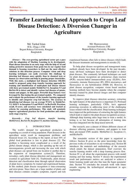 Pdf Transfer Learning Based Approach To Crops Leaf Disease Detection