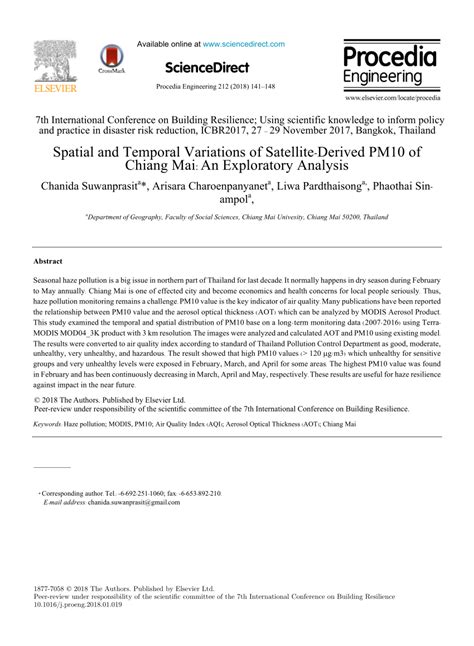 Pdf Spatial And Temporal Variations Of Satellite Derived Pm10 Of Chiang Mai An Exploratory