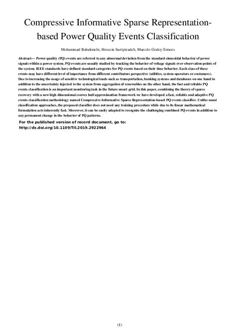 Pdf Compressive Informative Sparse Representation Based Power Quality Events Classification