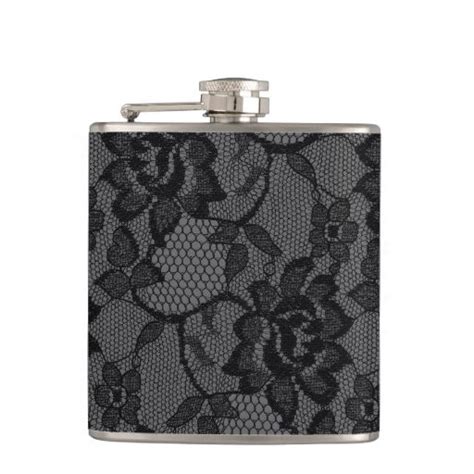 311 Black And Gray Lace Girly Flask Zazzle Girly Flask Lace Weddings Flask
