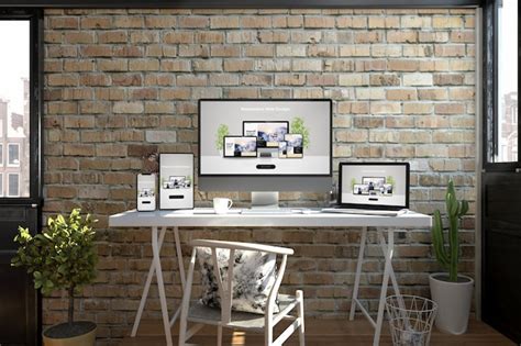 premium photo responsive devices on a desktop showing web design 3d