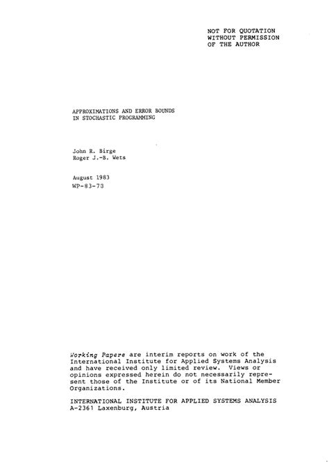 Pdf Approximations And Error Bounds In Stochastic Programming