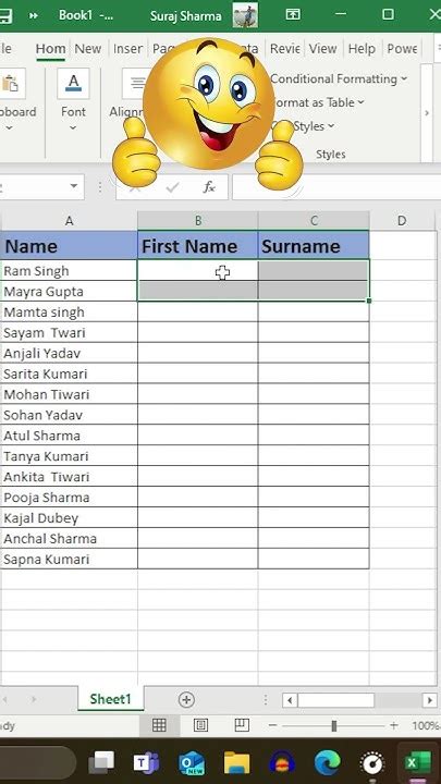 Separate First Name And Surname In Ms Excel Shorts Youtube