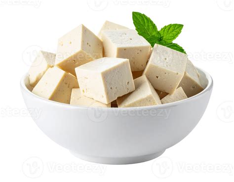 Tofu Cubes In White Bowl With Mint Healthy 75525166 Png