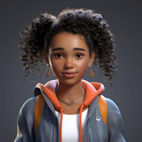 Premium Ai Image Cartoon Style Girl With Orange Jacket Unreal Engine 5 Inspired 3d Character Model