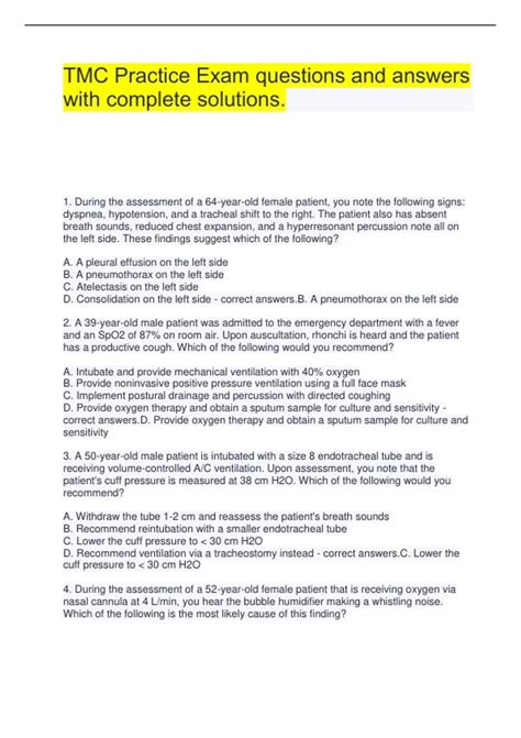 TMC Practice Exam Questions And Answers With Complete Solutions TMC Practice Stuvia US