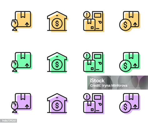 라인 택배 서비스 깨지기 쉬운 내용물이 담긴 패키지 상자 창고 가격 및 판지 판지 아이콘을 설정합니다 벡터 가격에 대한 스톡 벡터 아트 및 기타 이미지 Istock