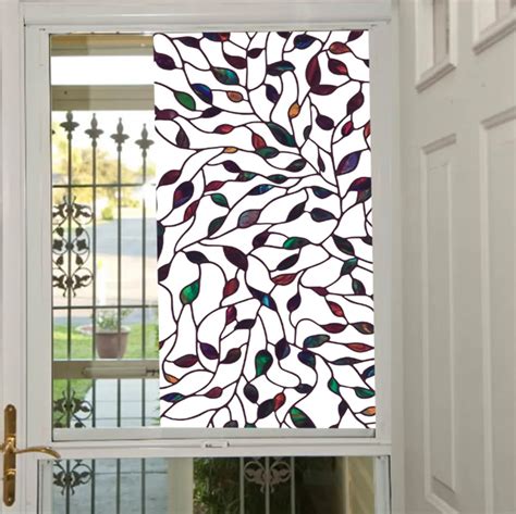 Colorful Leaf Static Cling Decorative Stained Glass Window Film Privacy