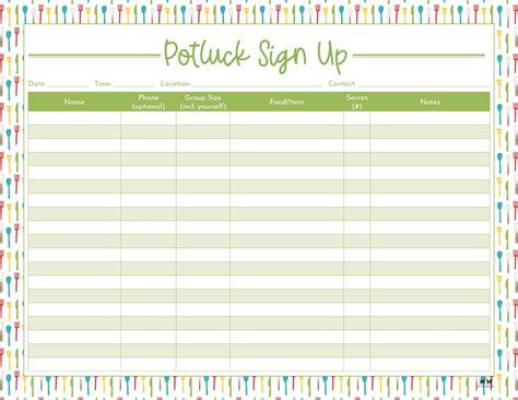 Potluck Sign Up Sheets 74 Free Sheets Printabulk