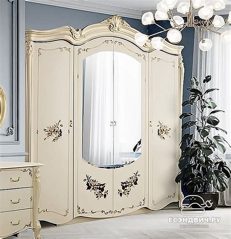 Шкаф 4 х дв 2 19 Агата МДФ Бежевый Шелкография Зеркало Dm Alb