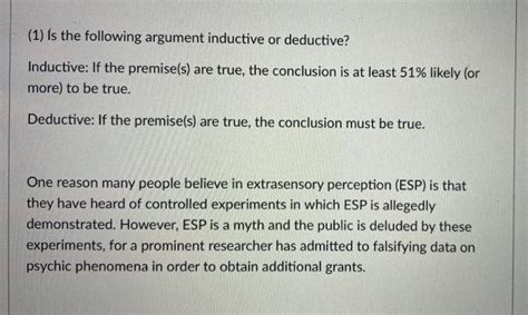 Solved Is The Following Argument Inductive Or Deductive Chegg
