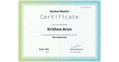 krishna arun on linkedin hackerrank skill certificate