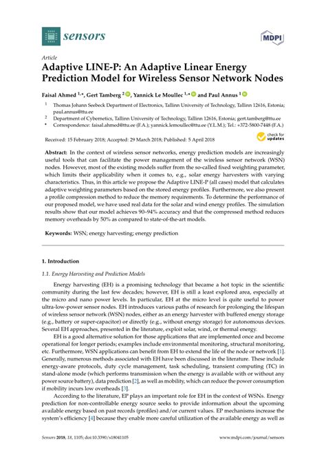 Pdf Adaptive Line P An Adaptive Linear Energy Prediction Model For Wireless Sensor Network Nodes