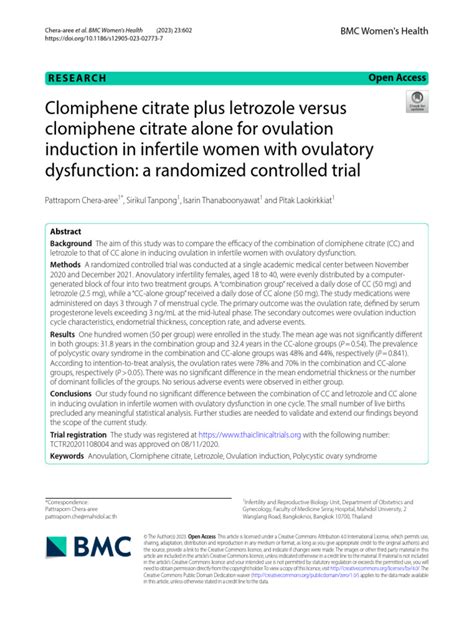 Clomiphene Citrate Plus Letrozole Versus Pdf Infertility